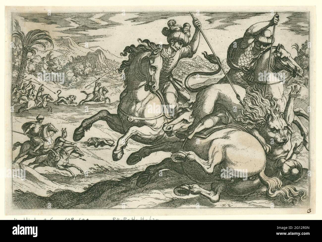 Hunting on lions; Yacht scenes (part 4). Landscape with hunters with ...