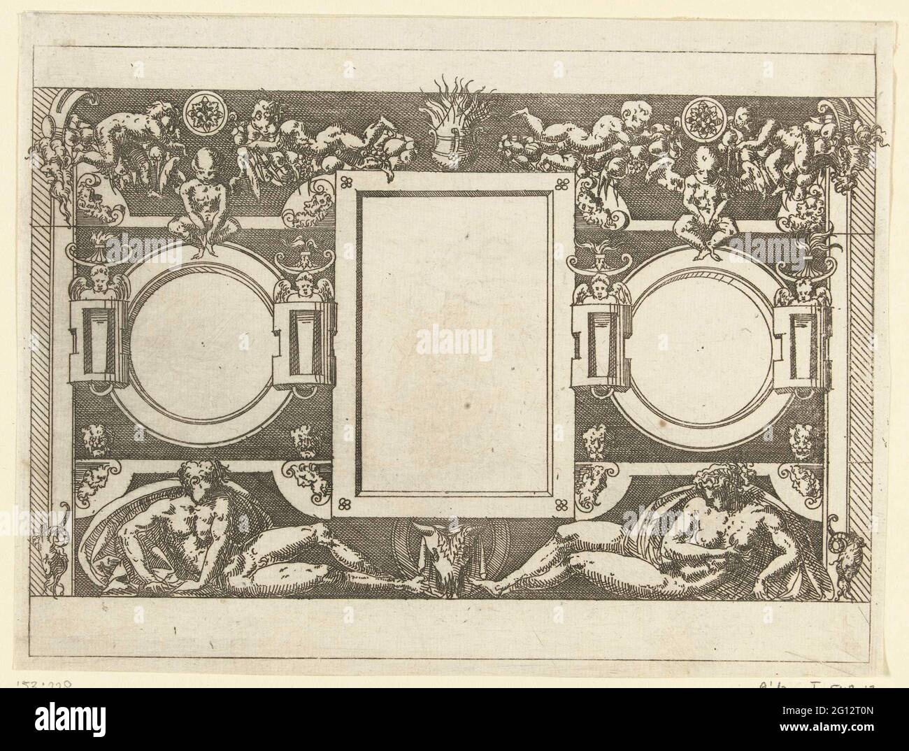 Rectangular cartouche between two round cartouches; Ceilings and ...