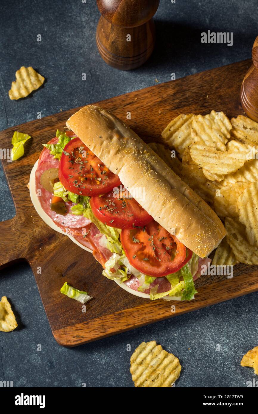 Homemade Cold Cut Italian Sub Sandwich with Salami Lettuce and Tomato ...