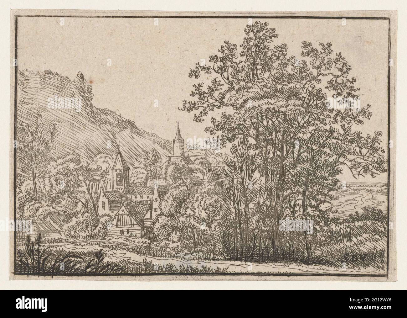 Village with two towers. A village with two buildings with high towers ...