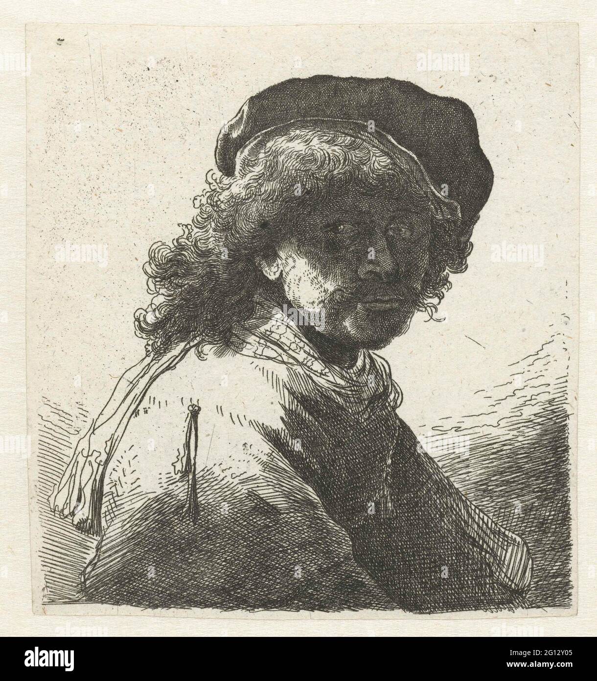 Self-portrait with beret and neckerchief, the face in the shade: bust ...