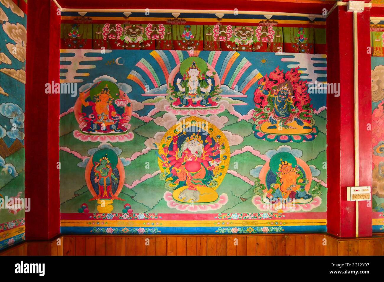 Rinchenpong, Sikkim, India - 17th October 2016 : Decoated murals of the ...