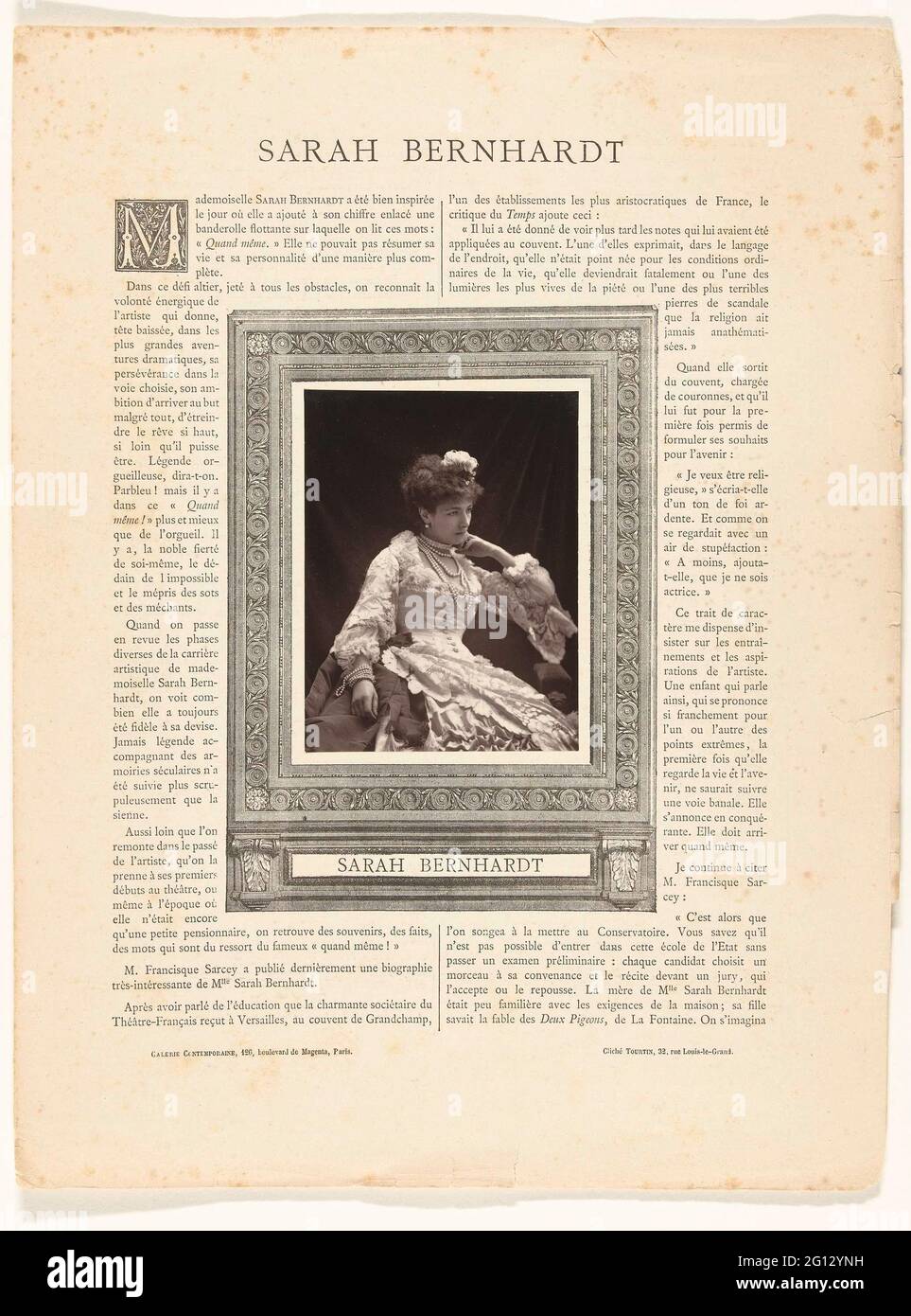 Portrait of Sarah Bernhardt; Sarah Bernhardt Stock Photo - Alamy