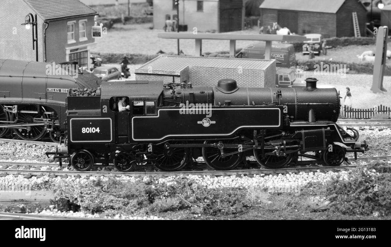 A model of a Standard class 4MT locomotive in OO scale Stock Photo - Alamy