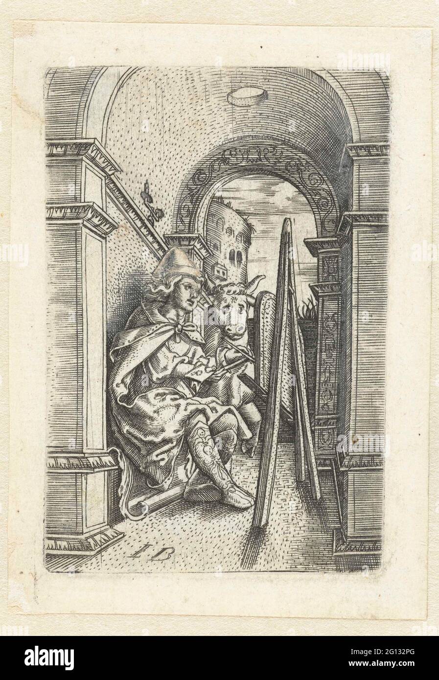 Saint Lucas. Saint Lucas painting, sitting behind his donkey in a ...