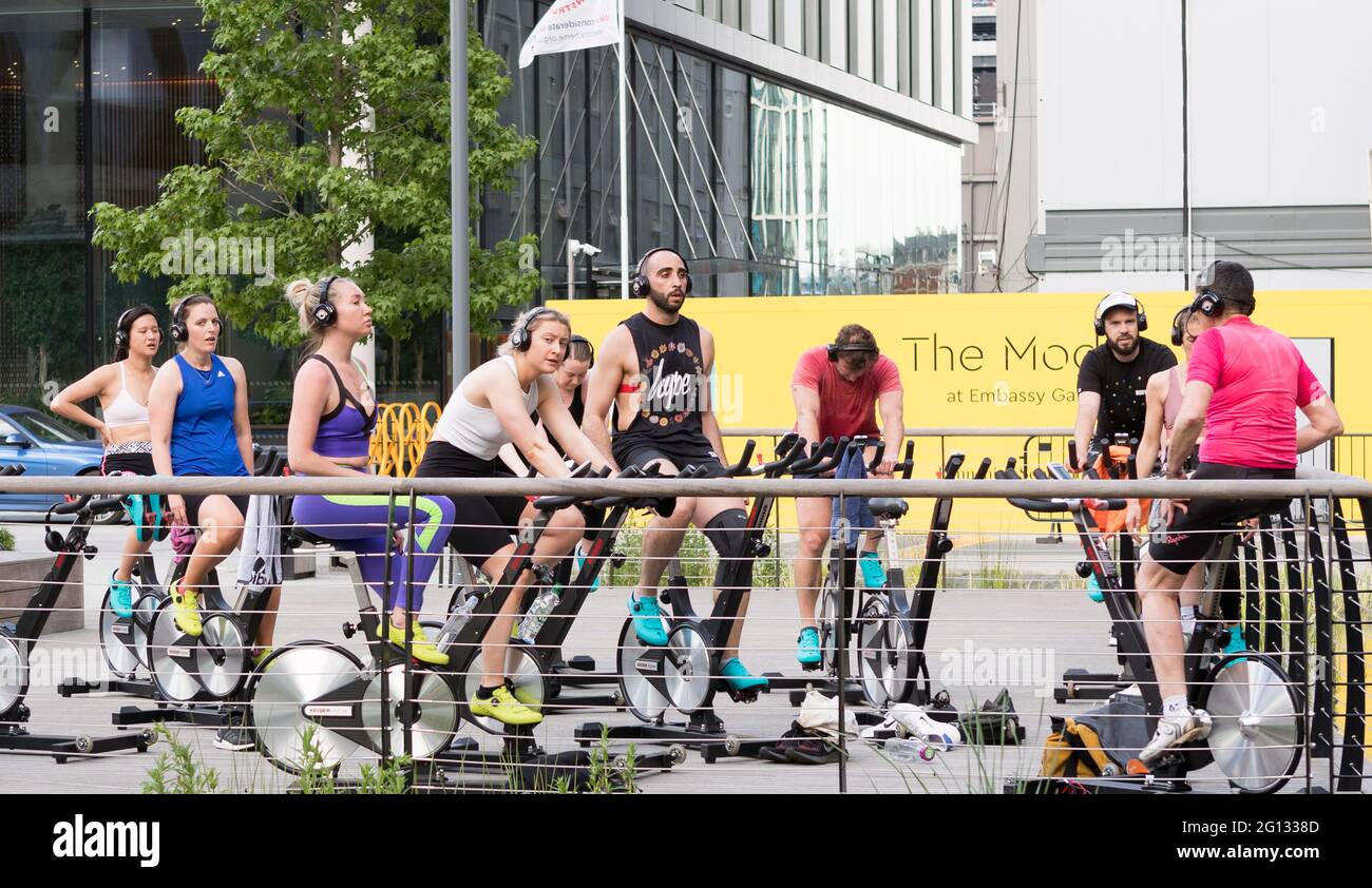 People Working Out in an Outside Gym In Nine Elms London UK Stock Photo ...