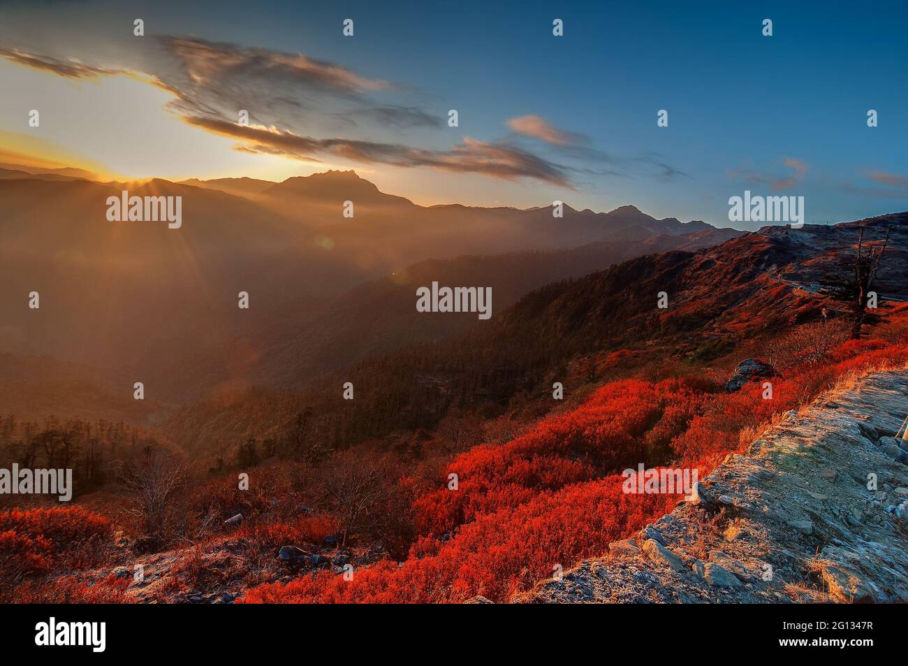 Beautiful chilly winter sunrise at Lunhgthang, Sikkim, West Bengal ...