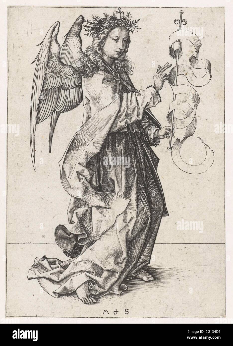 The angel Gabriel; Annunciation. The angel Gabriel with a staff in the ...