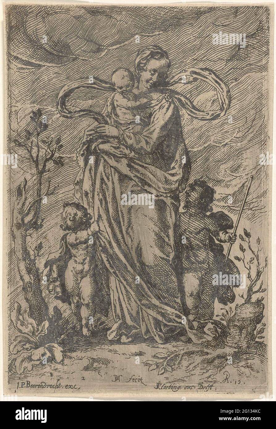 Love. The female personification of love, with one child in her arms ...