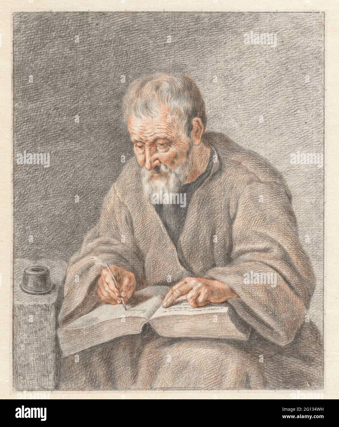 Old man, writing in book Stock Photo - Alamy