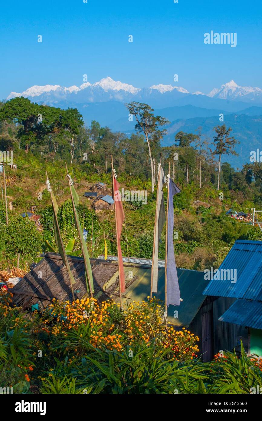 Beautiful view of Silerygaon Village with Kanchenjunga mountain range ...