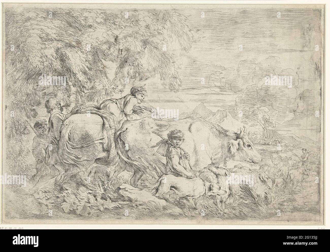 Shepherds with their herd. A shepherd and three shepherds with their ...