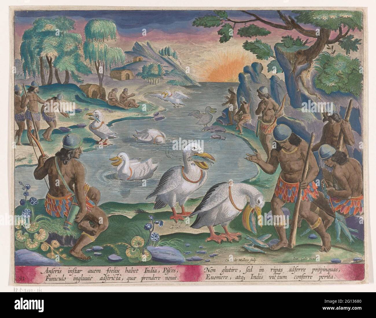 Indians catch fish using pelicans; Hunting scenes; VENATIONES FERARUM ...