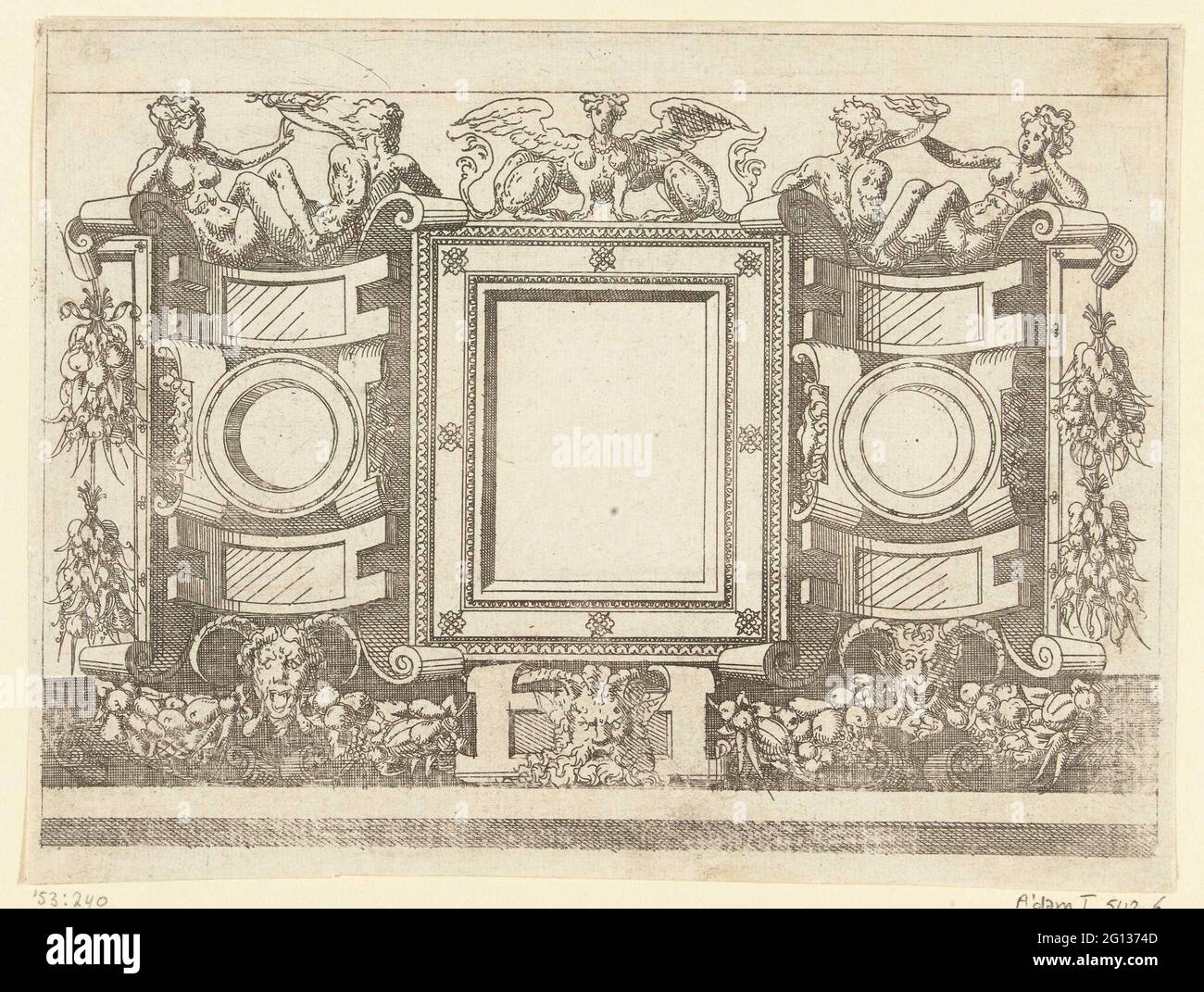Rectangular cartouche between two round cartouches; Ceilings and ...