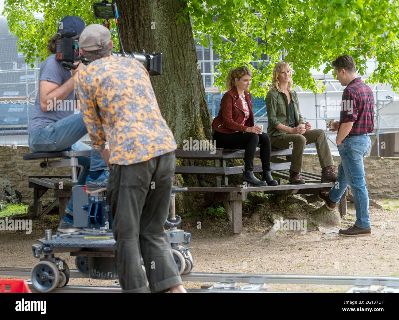 Wolkenstein, Germany. 04th June, 2021. Actors Lara Mandoki (background ...