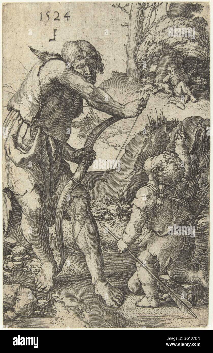 Lamech and Cain. Blind lamech makes his bow, his son Tubal-Cain with an ...