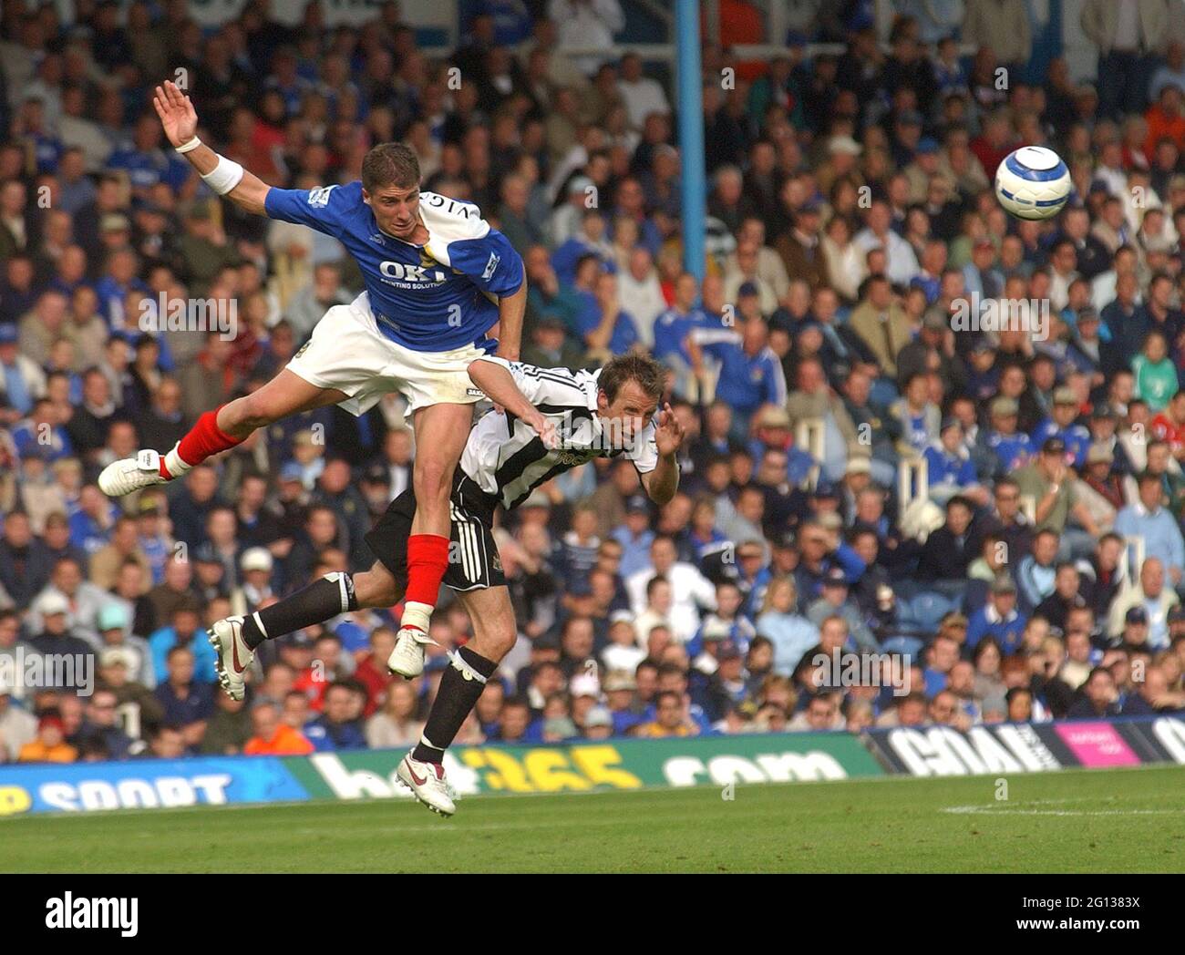 Pompey v NEWCASTLE Lee Bowyer and Gregory Vignal get airborne. PIC MIKE ...