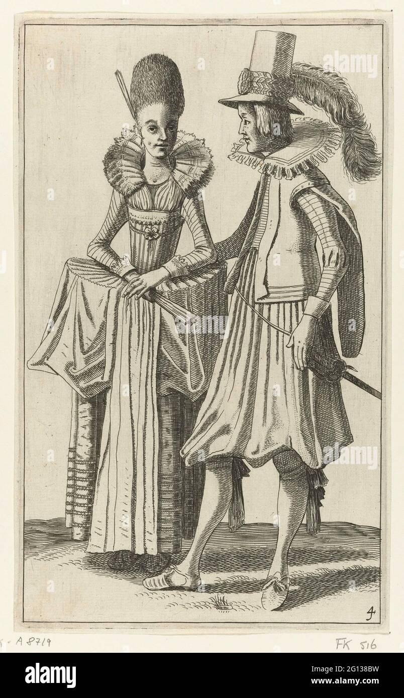 Stylish dressed couple; Costumes. A man and a woman dressed according ...