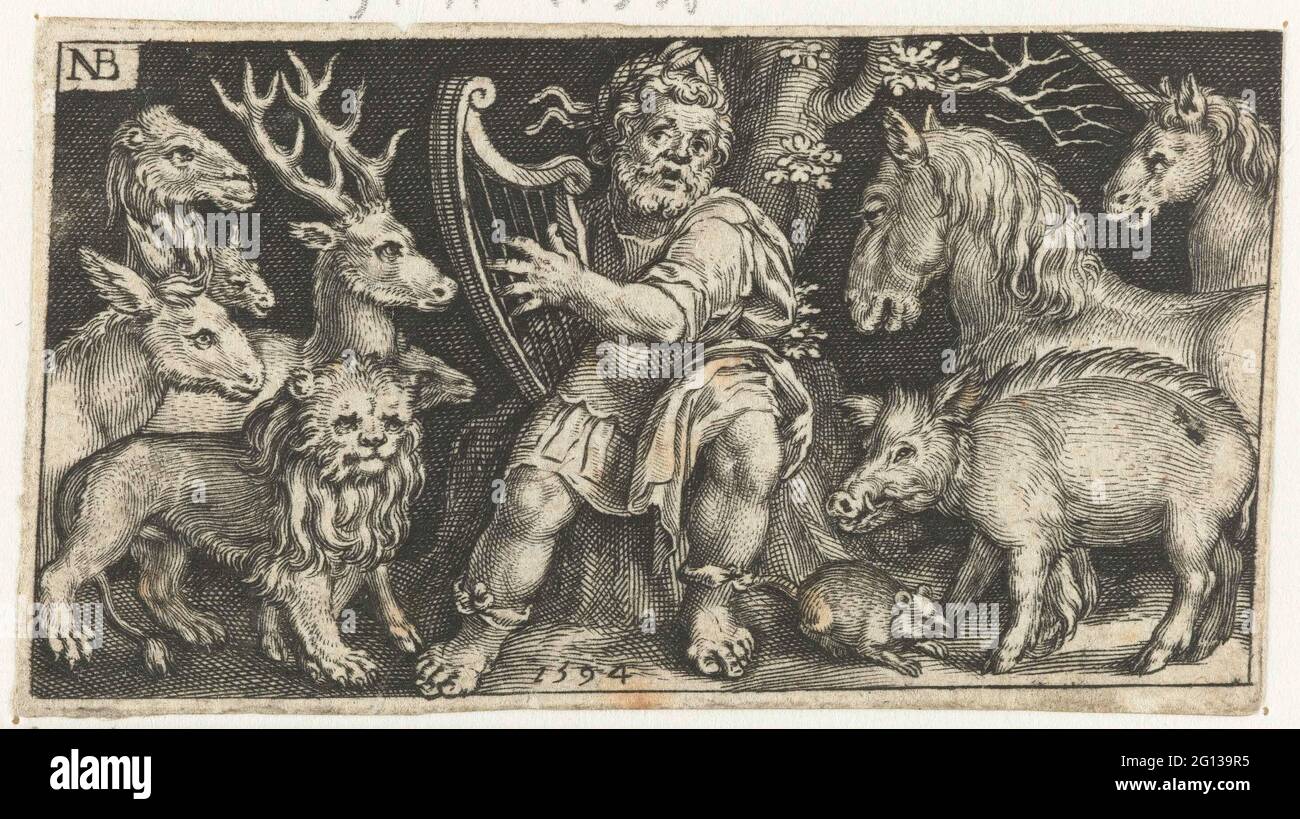 Orpheus enchants the animals with his music; Animals from fables ...