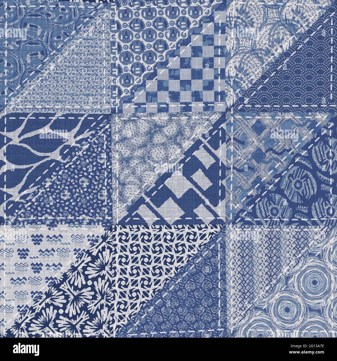 Denim western blue patchwork triangle woven texture. Indigo vintage ...