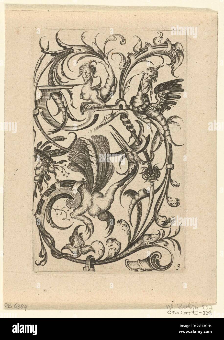 Panel with leaf refrices that run into three grotesque samples; Seer ...