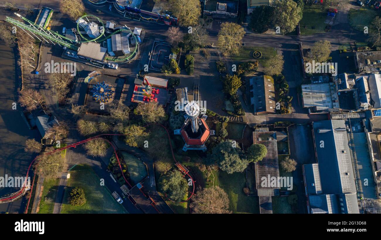 Dryaton Manor Aerial Photo Theme Park and Rollercoasters Stock Photo ...