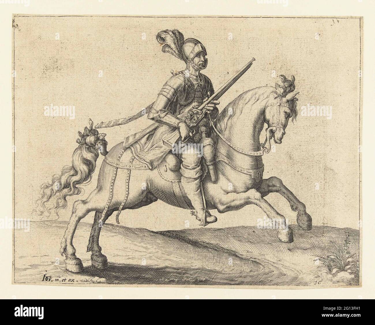 Rider with Harquebus, turned to the left; The equestrian school. A ...