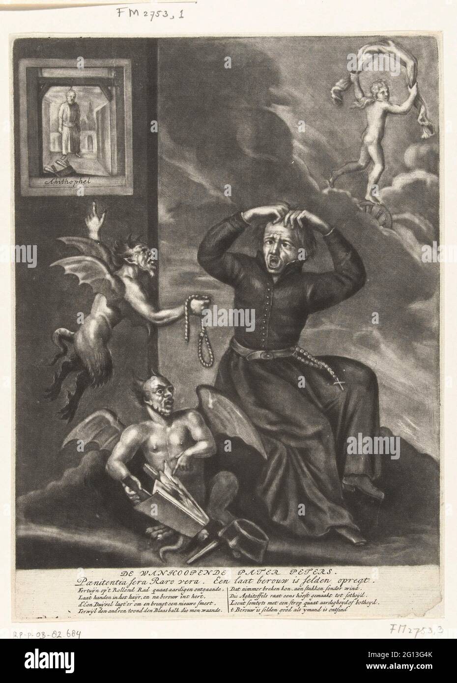 Cartoon on the desiring Father Peters, 1689; The despairing Father ...