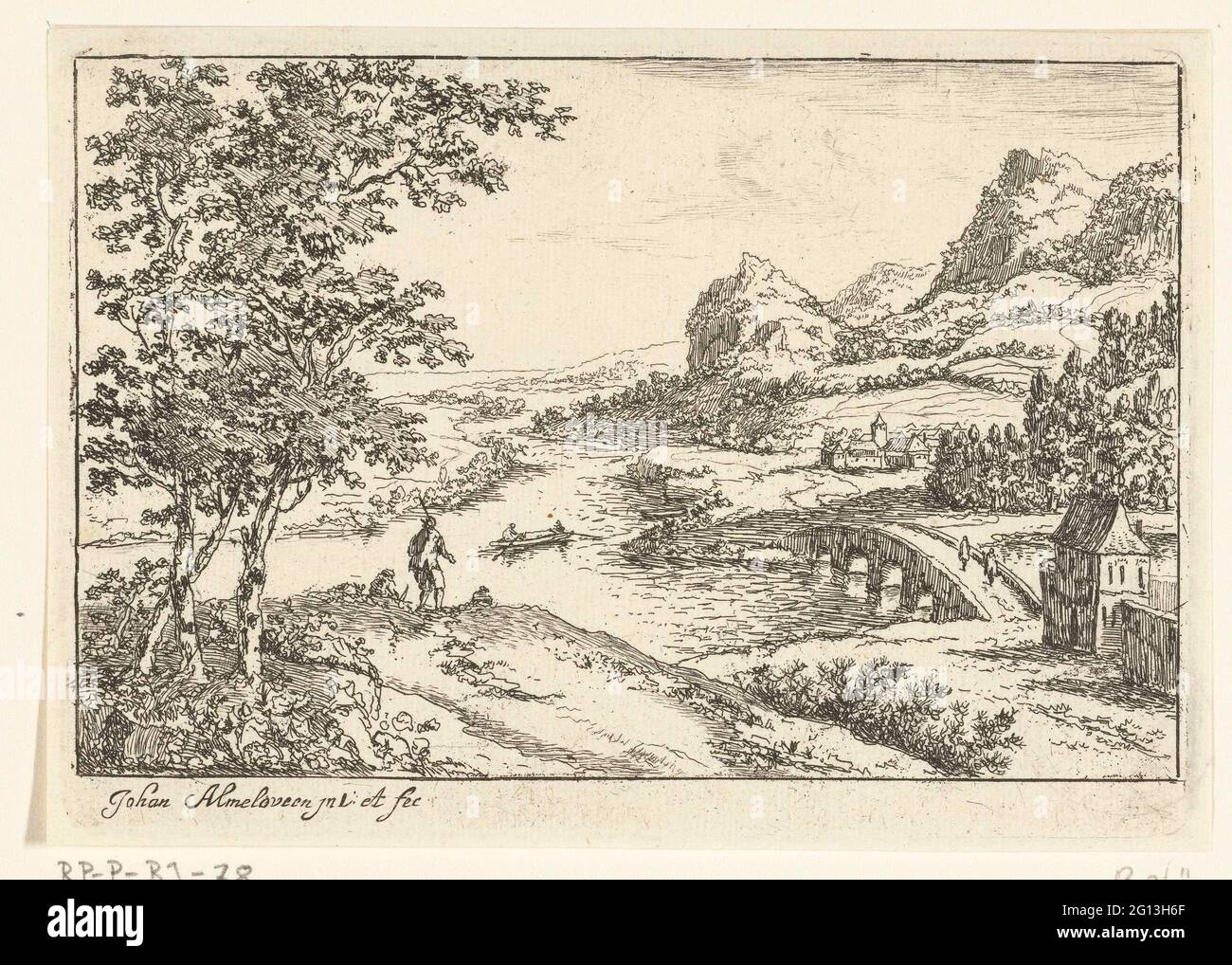 Stone bridge at a river split; Four river landscapes Stock Photo - Alamy