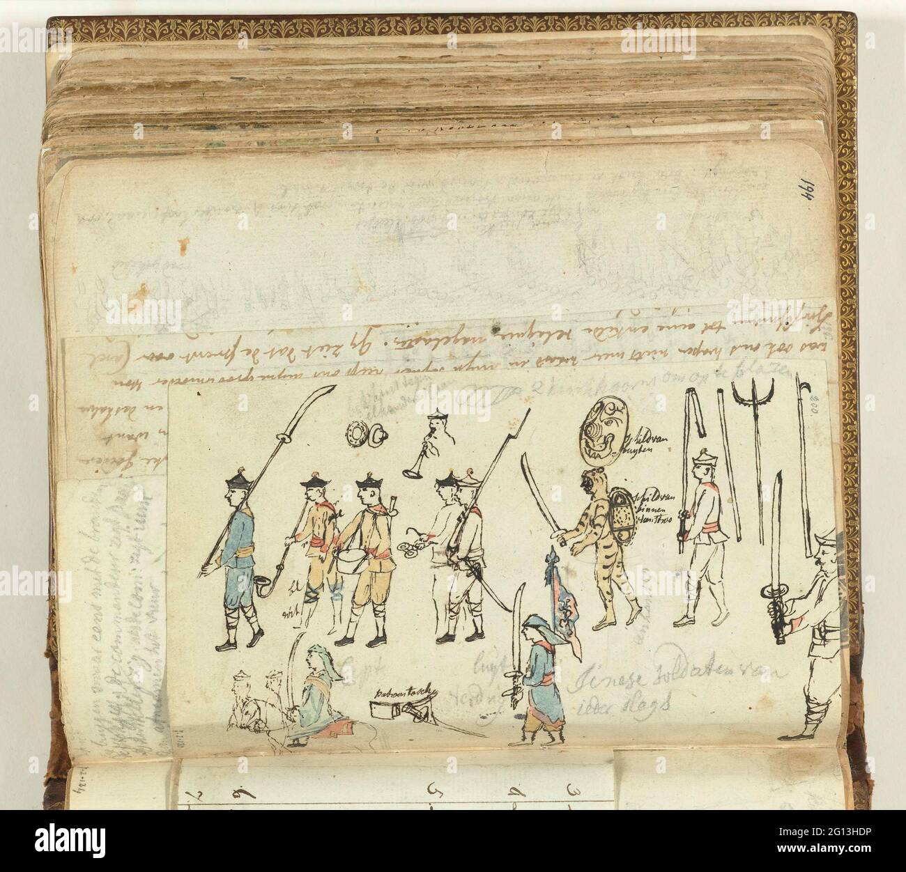Chinese soldiers. Color drawing and ink drawing of Chinese soldiers as ...