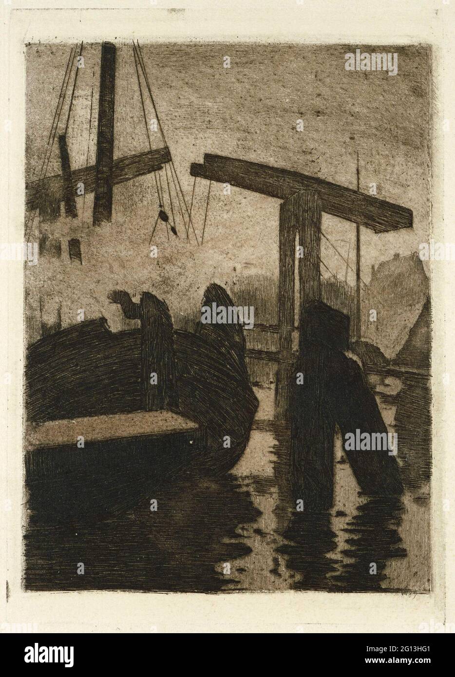 Drawbridge and ship in the fog Stock Photo - Alamy
