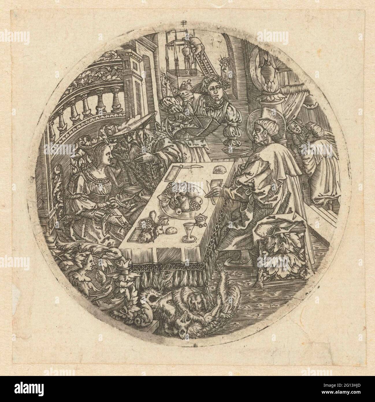 Meal from Esther, Ahasverus and Haman. Print of silver plate, verso (2 ...
