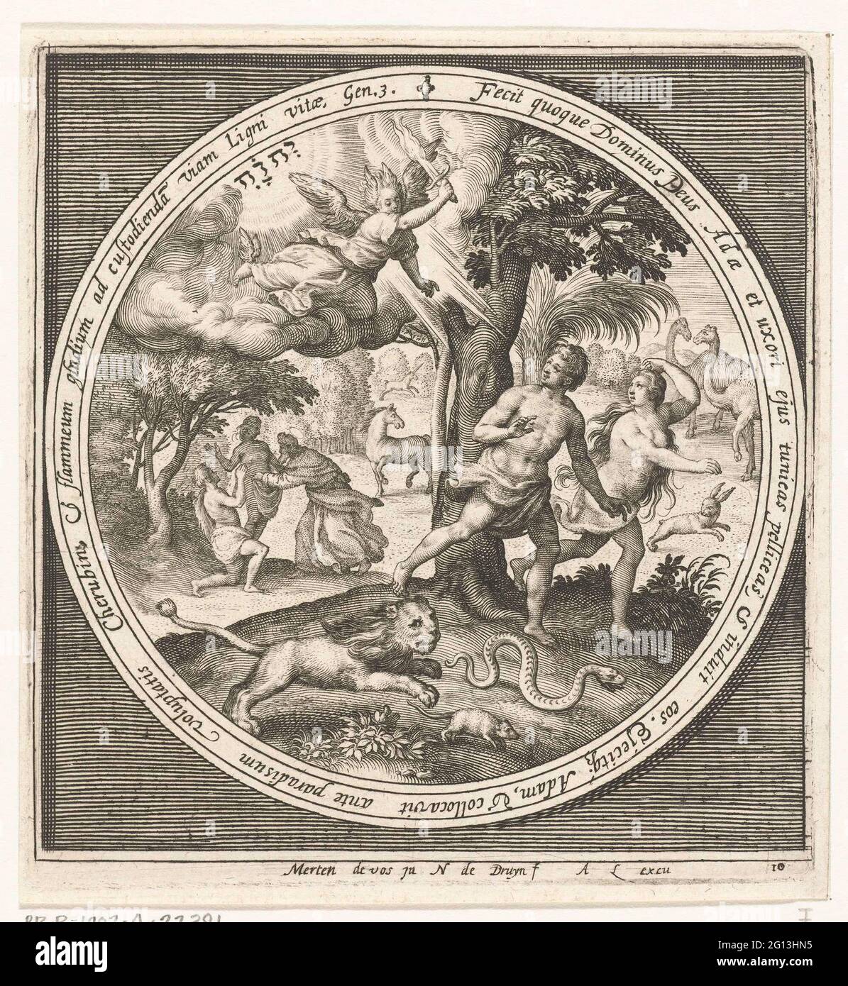 Expulsion from paradise. Adam and Eve are thrown away from paradise by ...