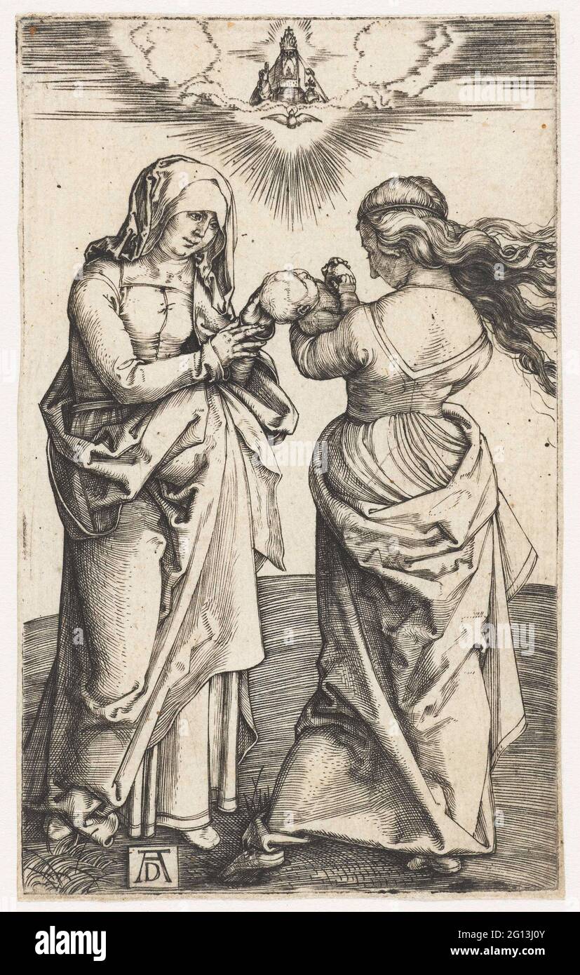 Anna in three. Maria, seen on the back, with the Christ child in the ...