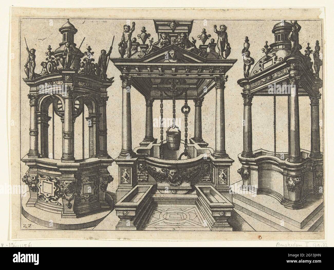 Three Putten, one is hemisphere; Water wells; Leaf 22 from the series ...