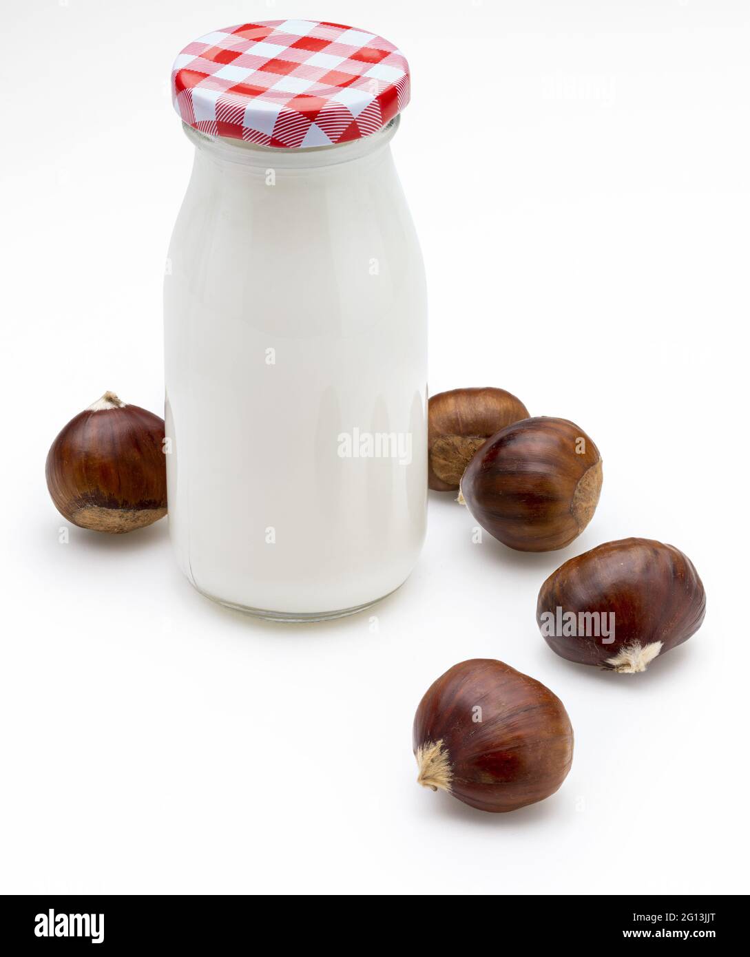 Bottle of chestnut vegetable milk. Isolated on white background Stock ...