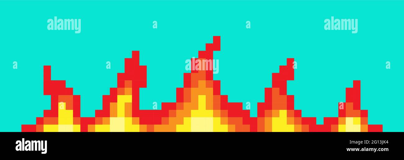 Pixel fire. Art 8 bit fire objects. Game icons set. Comic boom flame ...