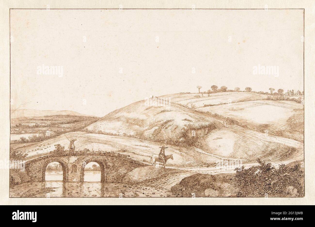 Hilland landscape with stone bridge Stock Photo - Alamy