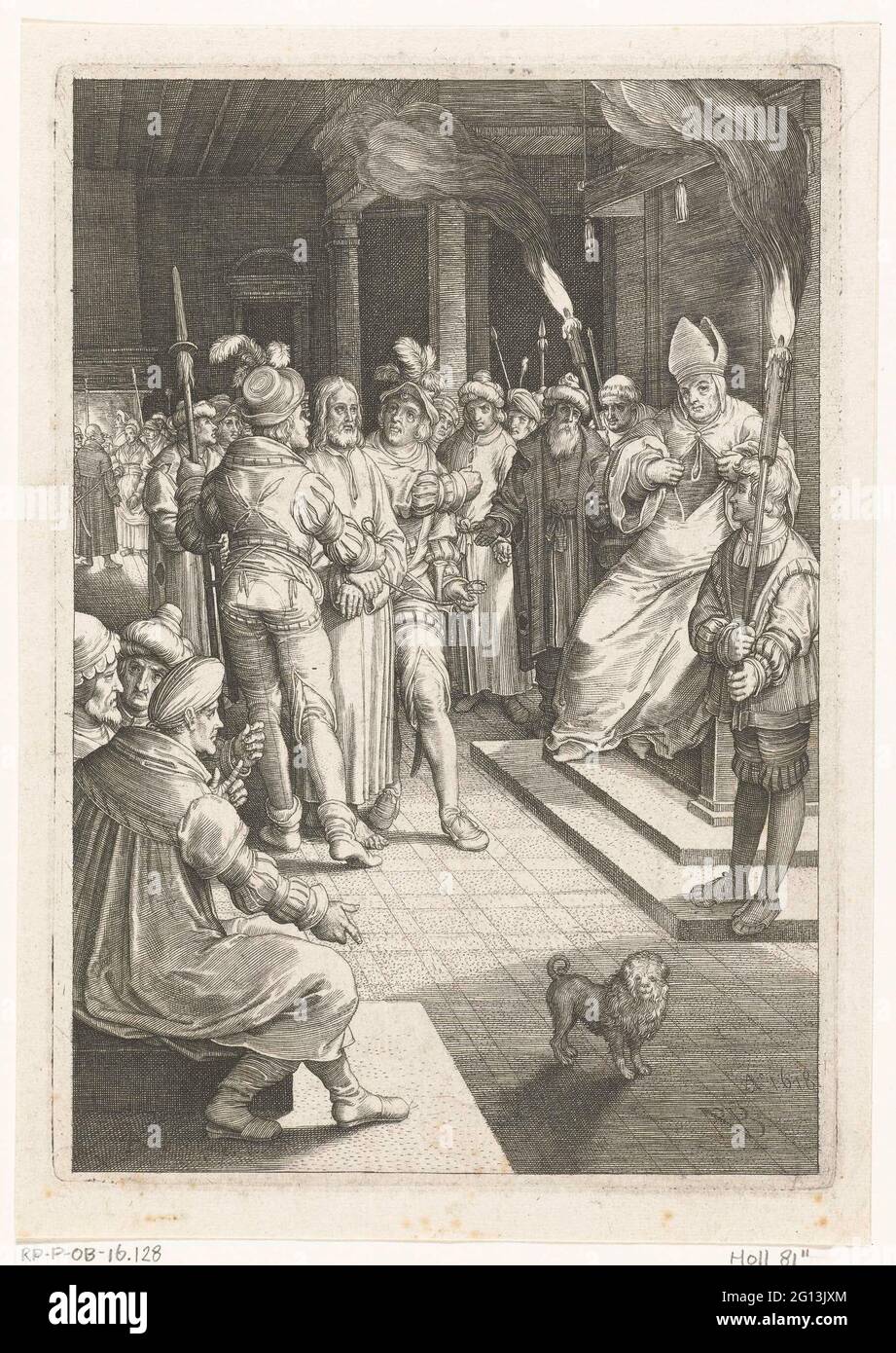 Christ for Kajafas; The passion. Christ is led by soldiers for the high ...