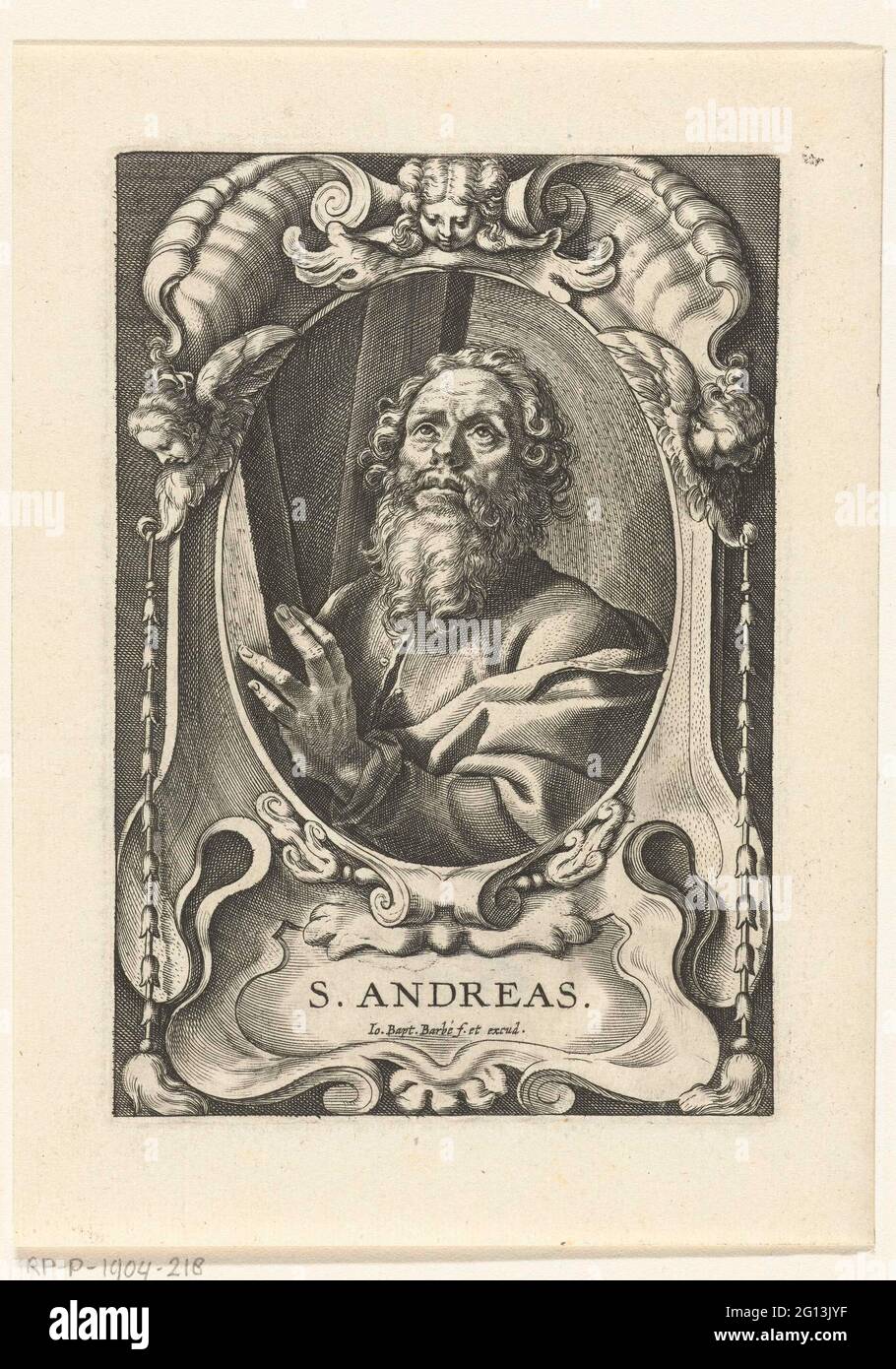 Apostle Andreas with cross in frame with architecture ornaments; S ...