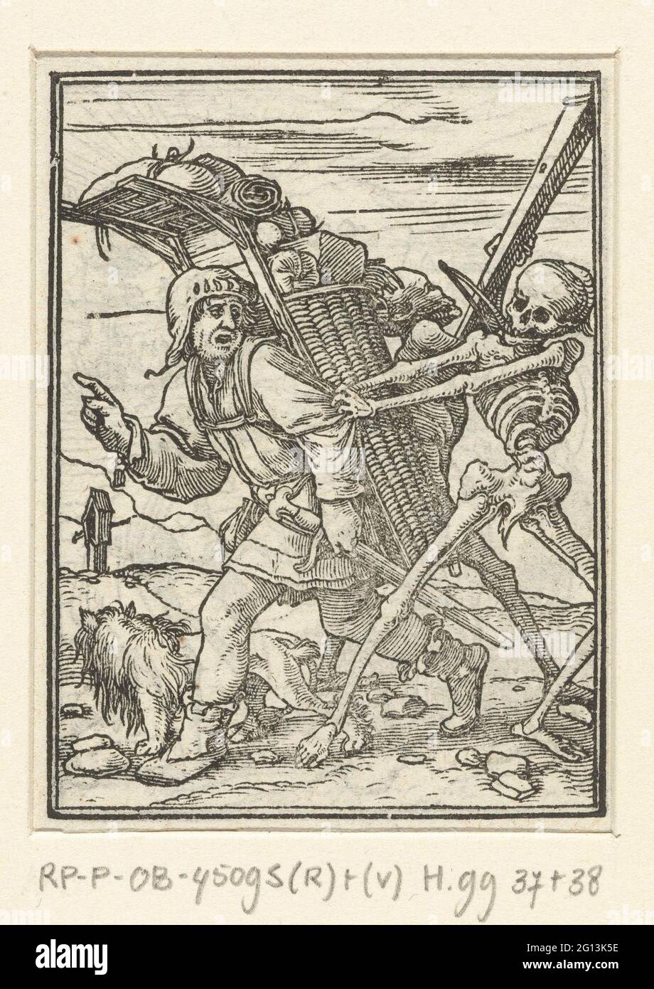 Marskramer and death; Dance dance. A pedlar walks on his back with a ...
