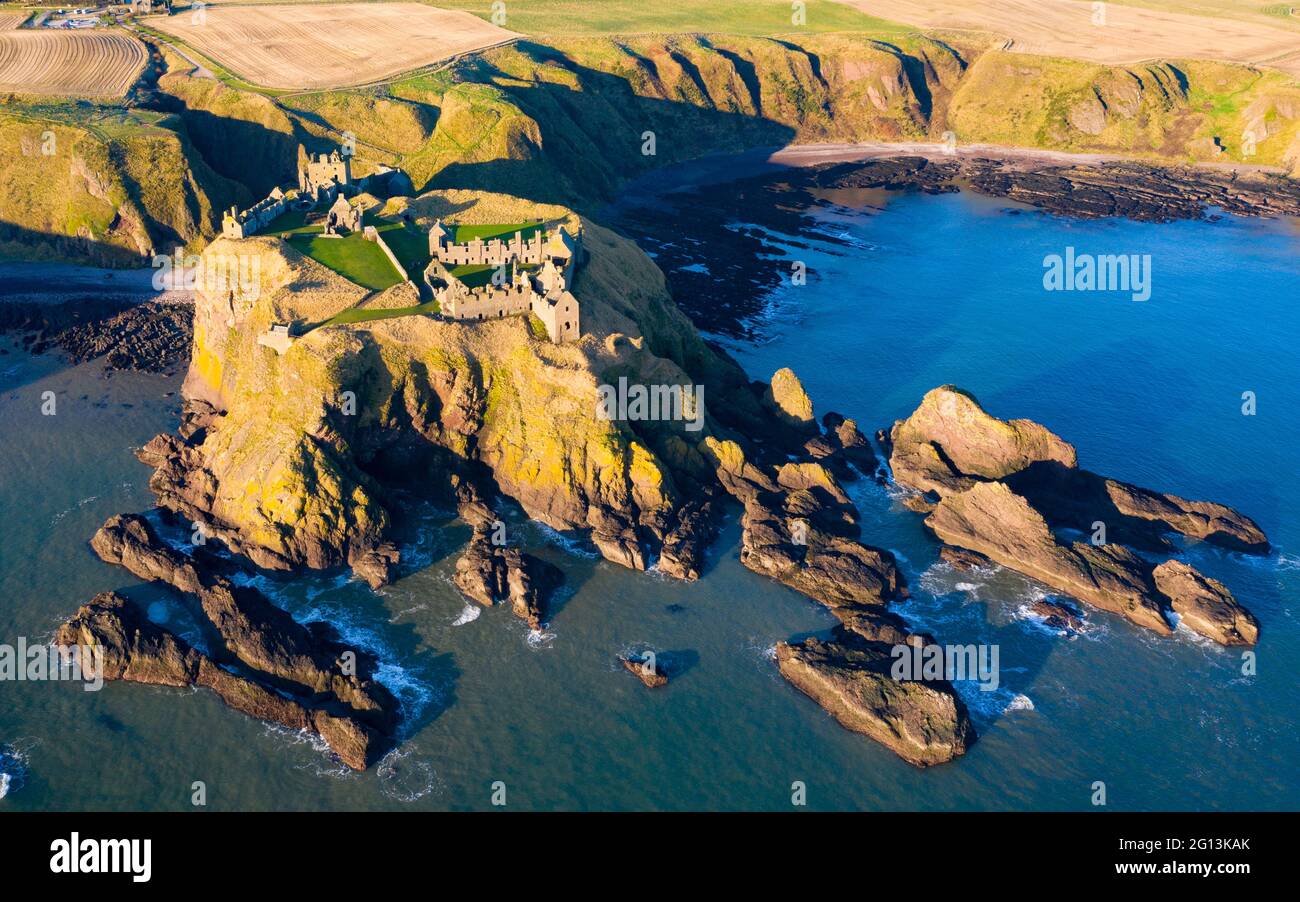 Aerial view from drone of Dunnottar castle in Scotland, UK Stock Photo ...
