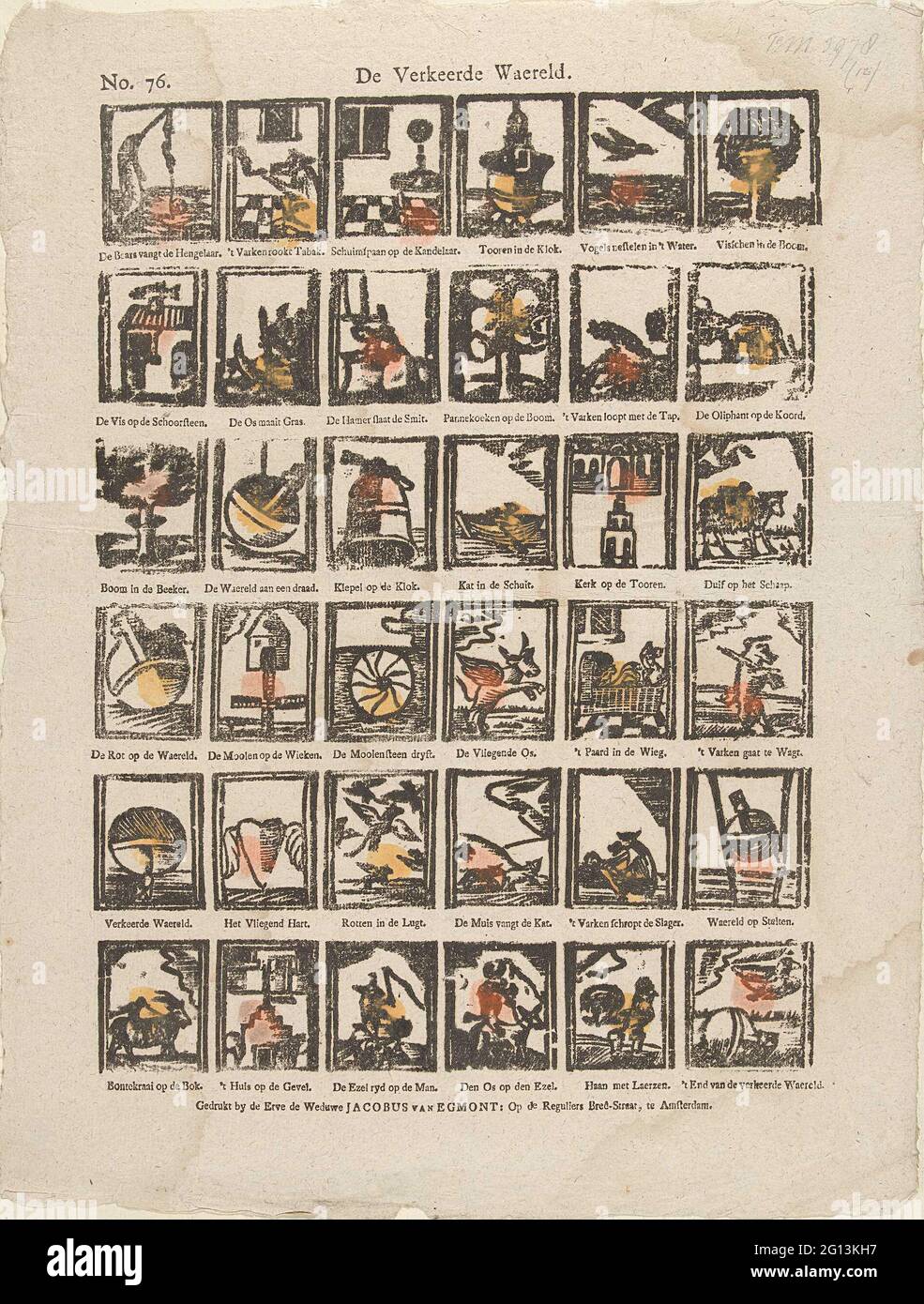 The wrong Waereld .. Sheet with 36 representations of the reverse or ...