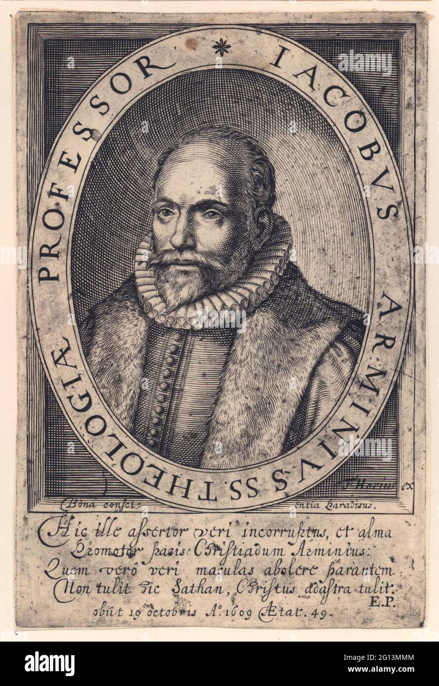Portrait of Jacobus Arminius. Bust of Jacobus Arminius, in oval. Under ...