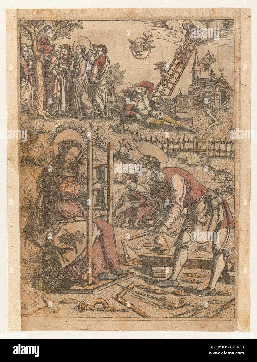 Rest on the Flight Into Egypt. Holy Family. The right is Joseph with an ...
