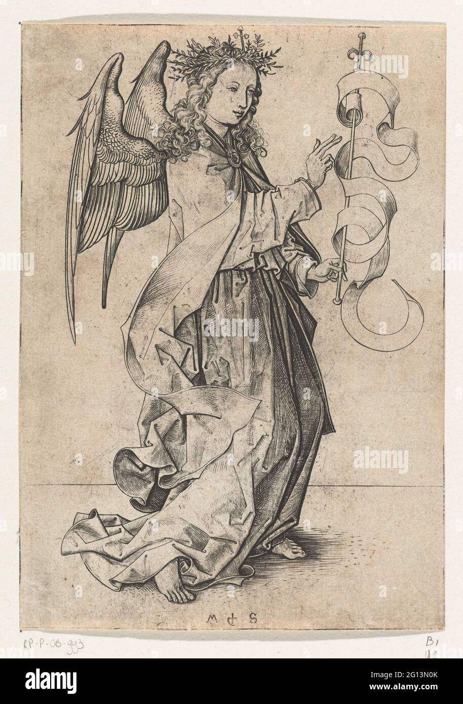 The angel Gabriel; Annunciation. The angel Gabriel with a staff in the ...