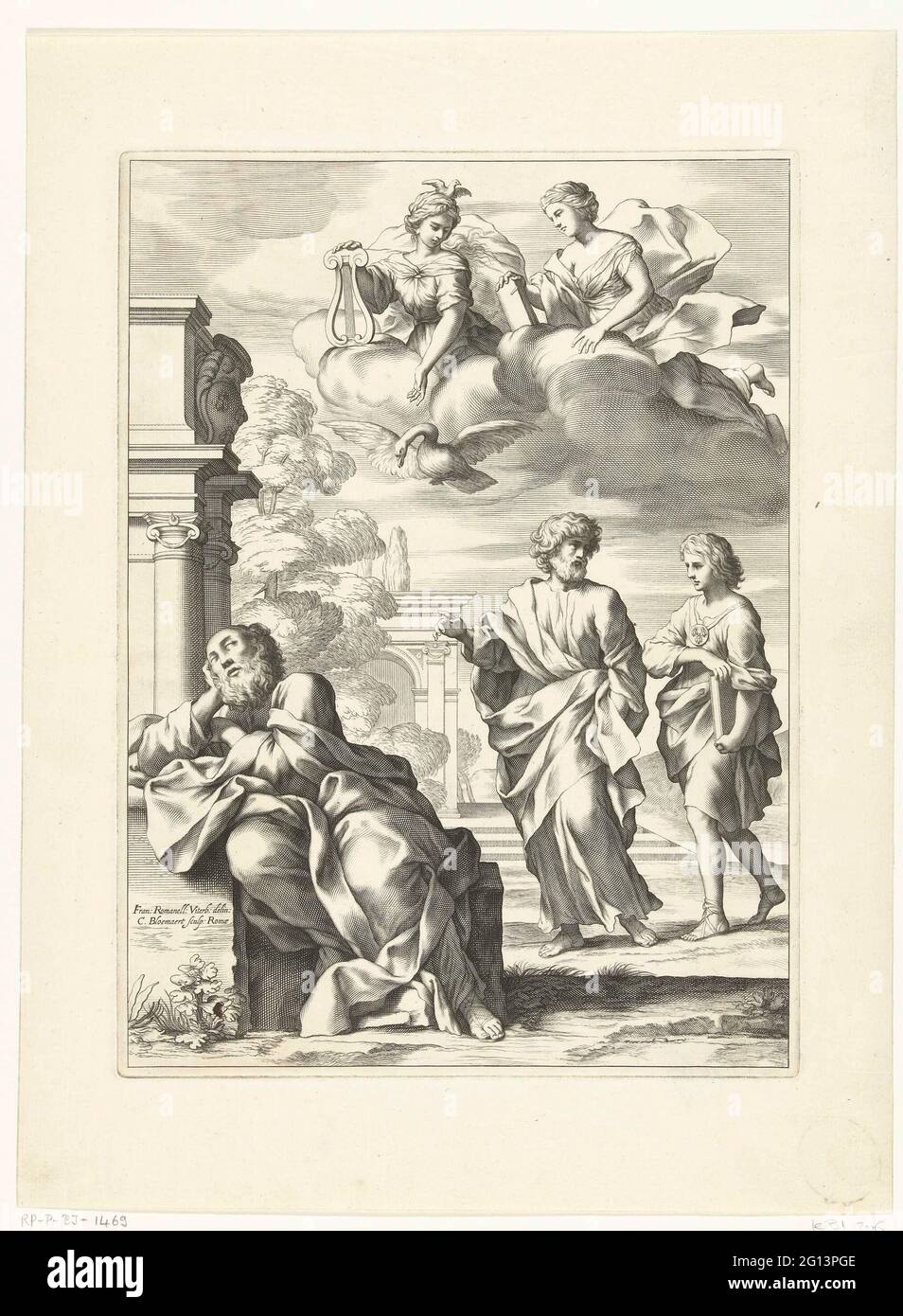 Allegory about learning. A philosopher leaned against a pillar to sleep ...