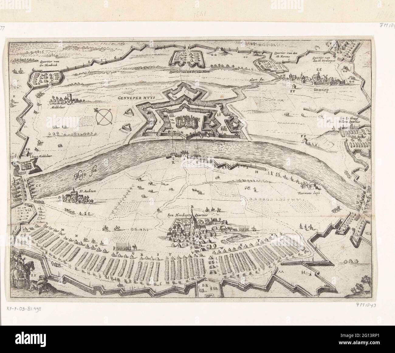 Map of the top of the house in Gennep, 1641. Map with centrally het ...