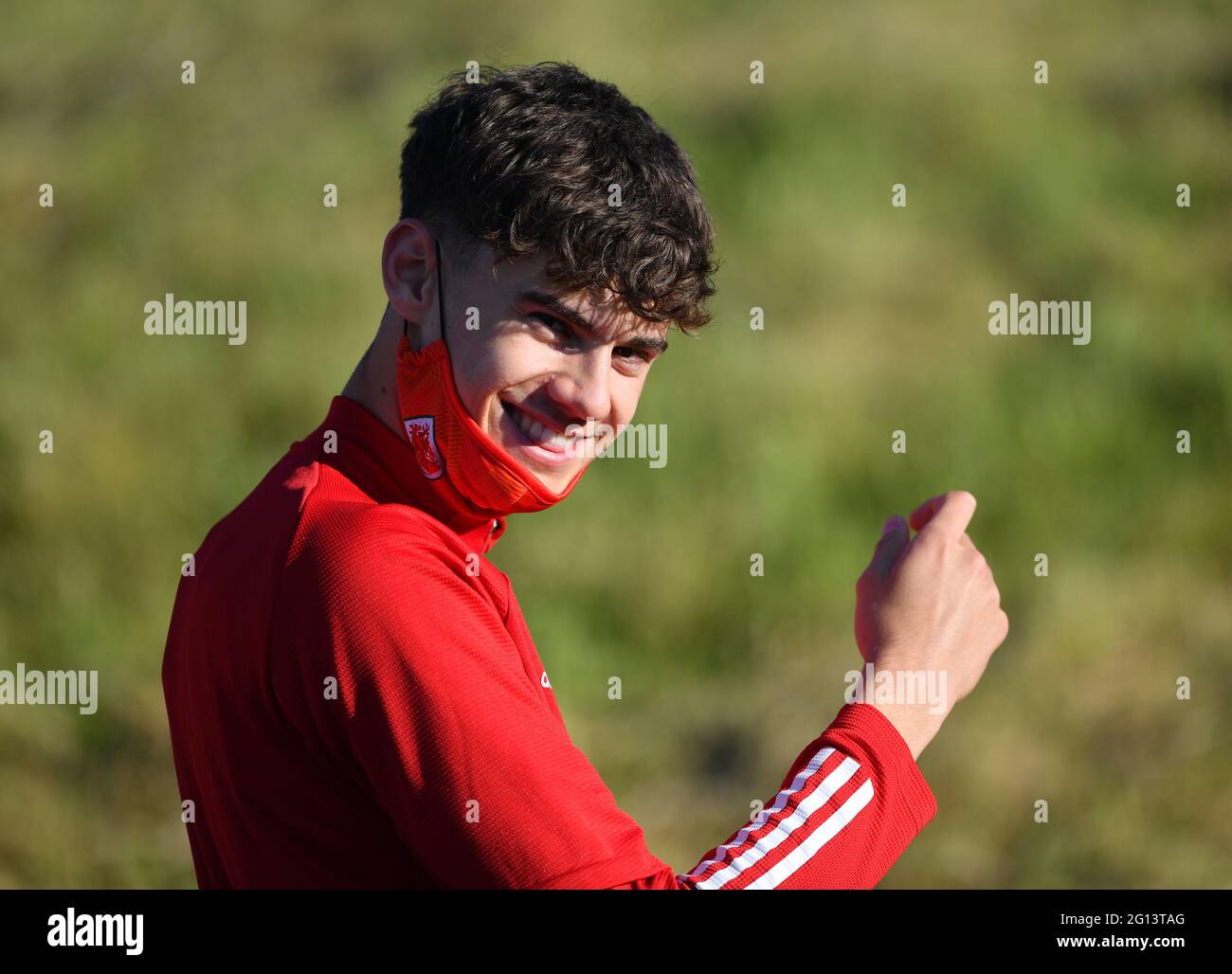 Wales' Elliot Thorpe warming up prior to kick-off during the UEFA Euro ...