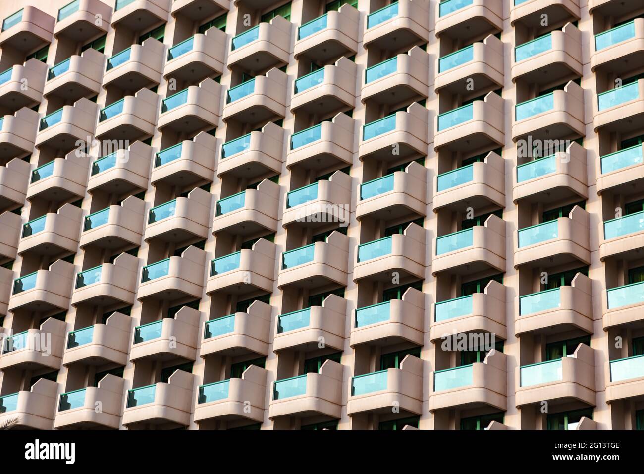 Balcony pattern. Residential building with identical glass balconies ...